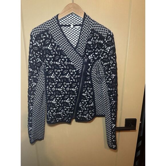 Anthropologie | Sweaters | Anthropologie Moth Black Jacquard Moto ...